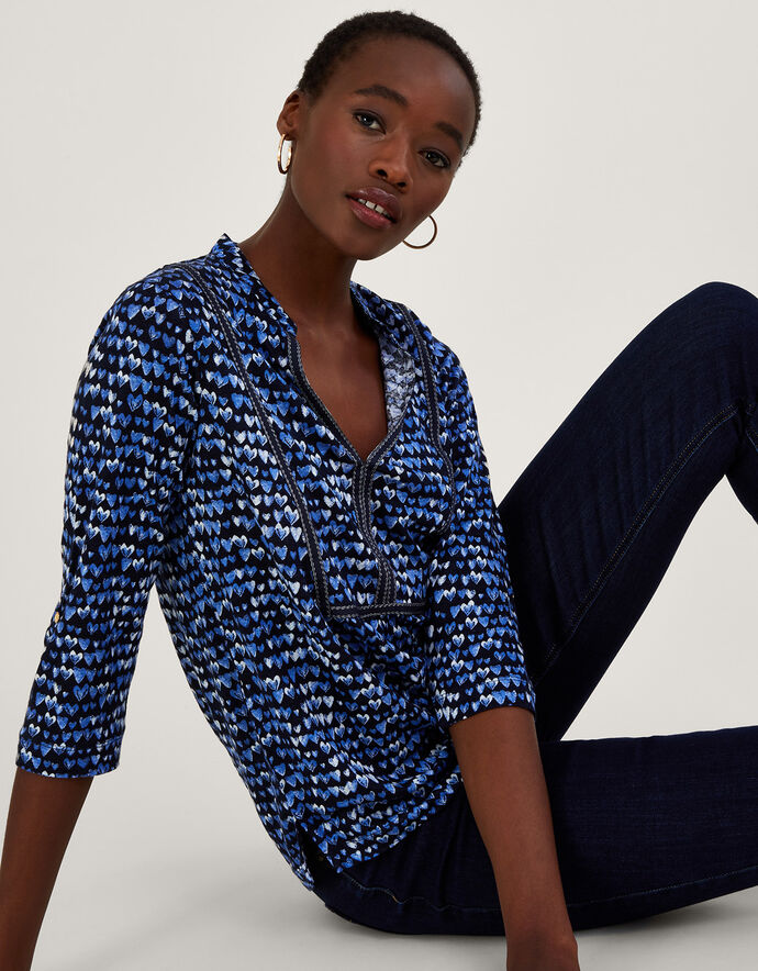 Heart Print Linen Top Blue | Blouses & Shirts | Monsoon UK.