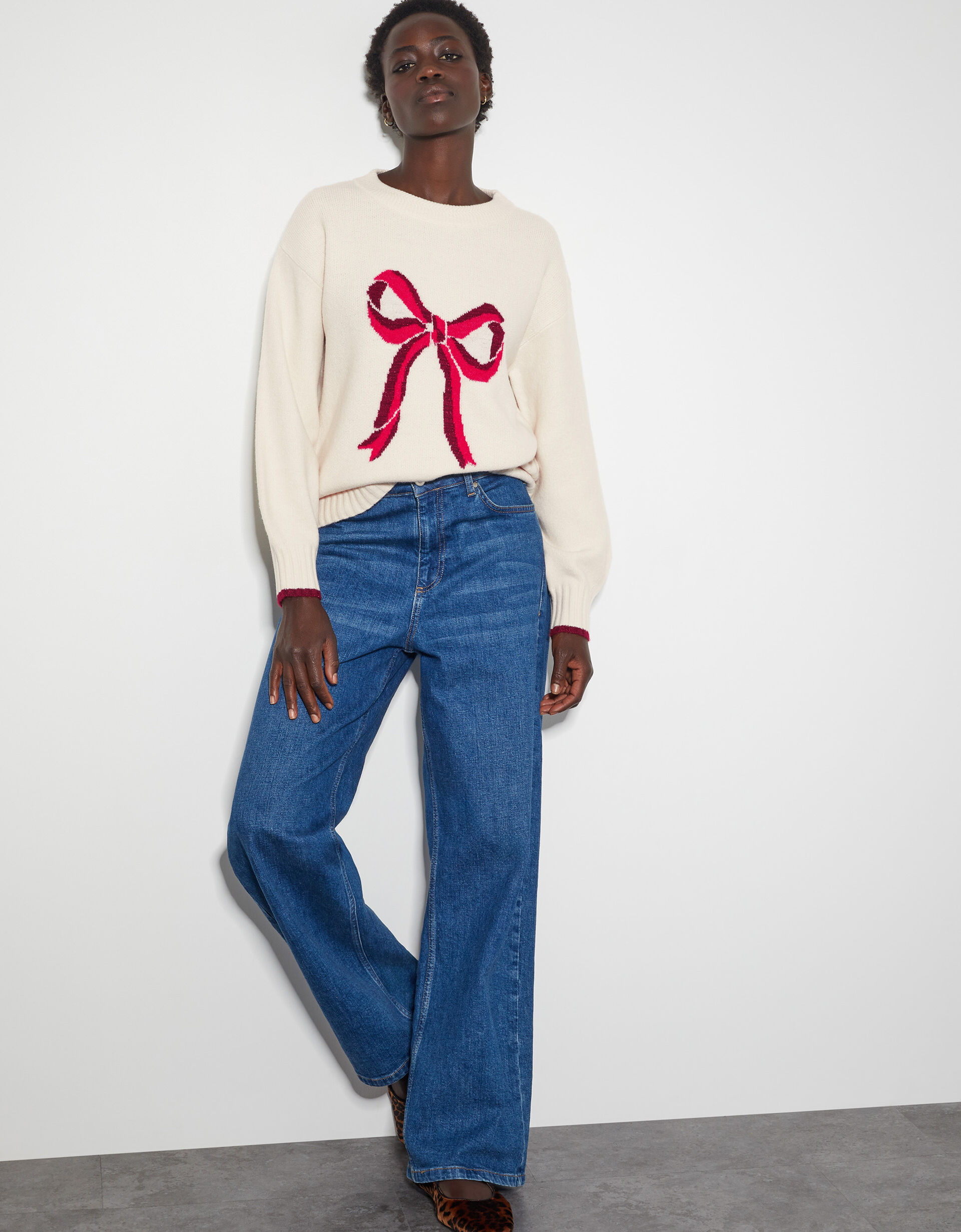 Lou Intarsia Bow Jumper Ivory | Jumpers | Monsoon UK.