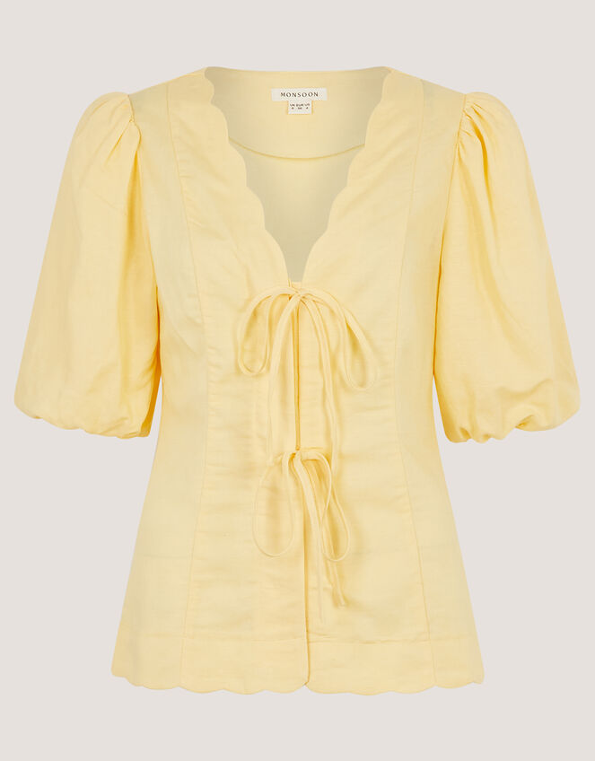 Willow Puff Sleeve Tie Front Top Yellow | Tops & T-shirts | Monsoon UK.