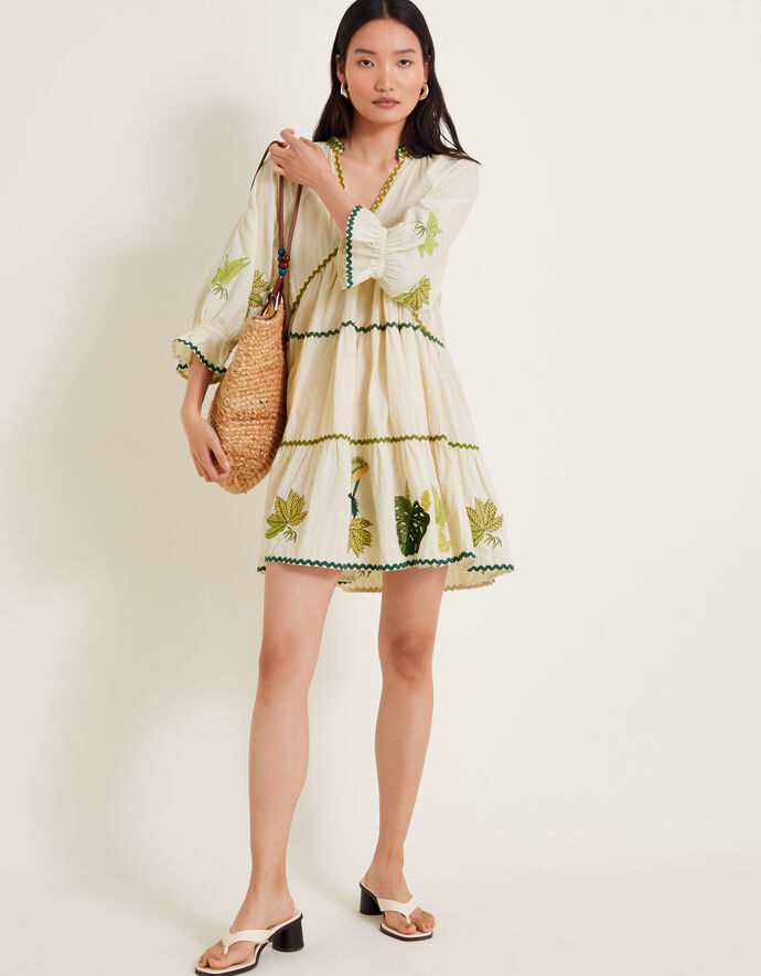 Lila Leaf Embroidered Dress Ivory | Day Dresses | Monsoon UK.