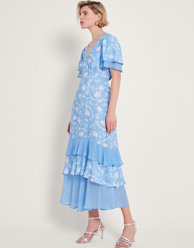 Simone Tiered Ruffle Dress Blue | Evening Dresses | Monsoon UK.