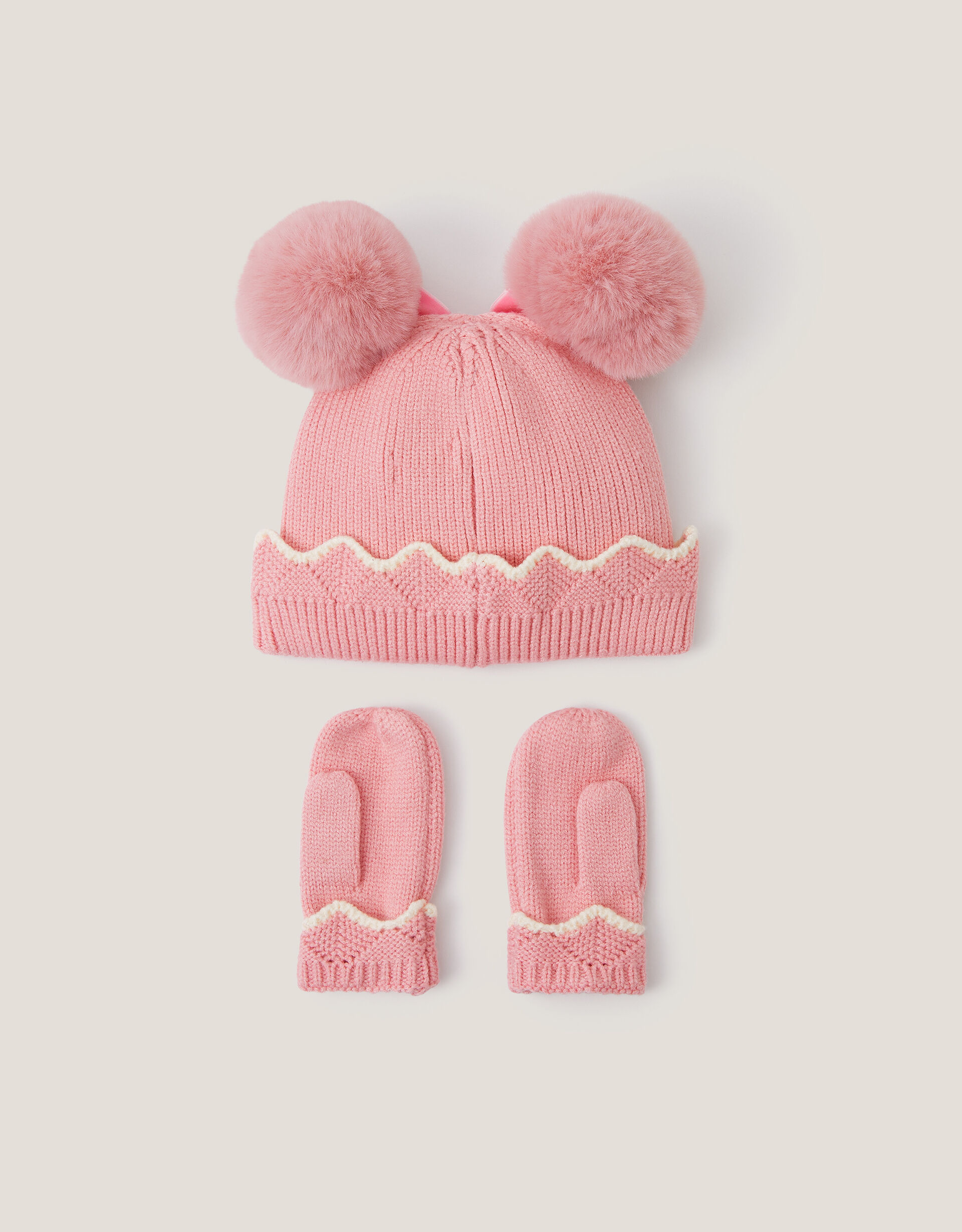 Baby Scallop Beanie Hat & Mittens Set Pink