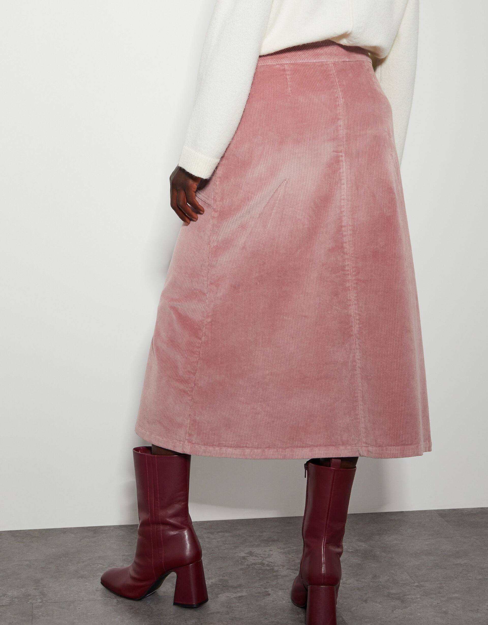 Malika Corduroy Midi Skirt Pink | Skirts | Monsoon UK.