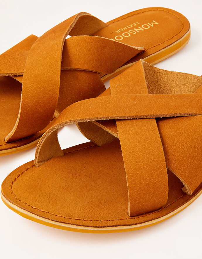 Leather Cross-Over Sliders Tan