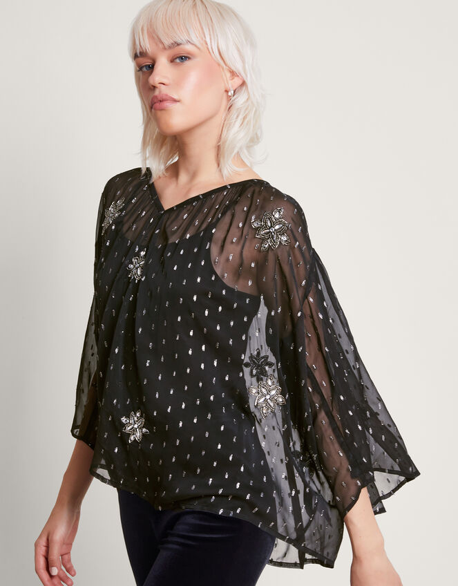 Lydia Embellished Cape Blouse Black | Blouses & Shirts | Monsoon UK.