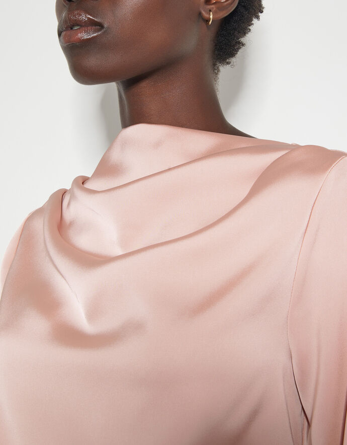 Clarissa Long Sleeve Cowl Satin Top Pink