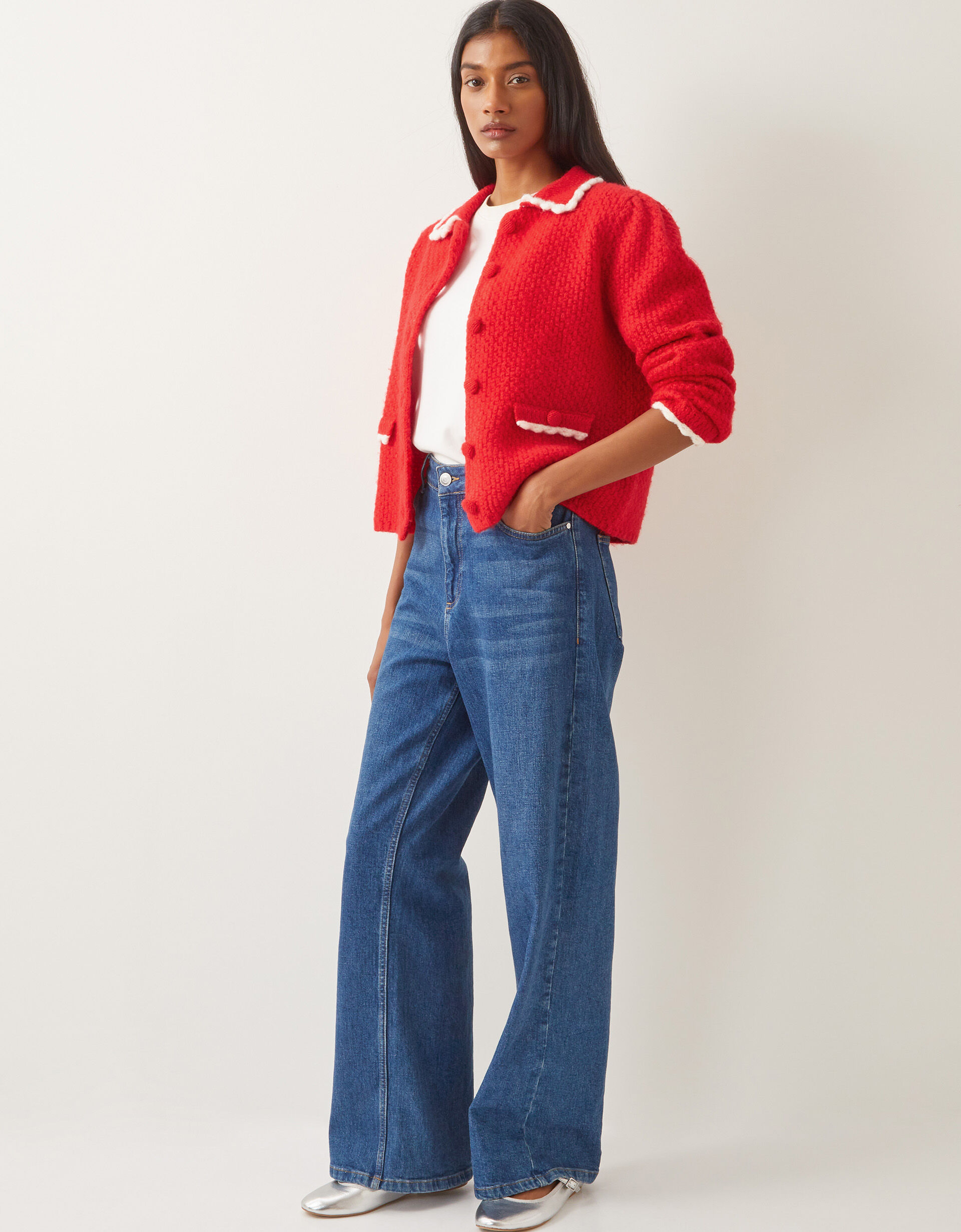 Nina Scalloped Collar Cardigan Red | Cardigans | Monsoon UK.