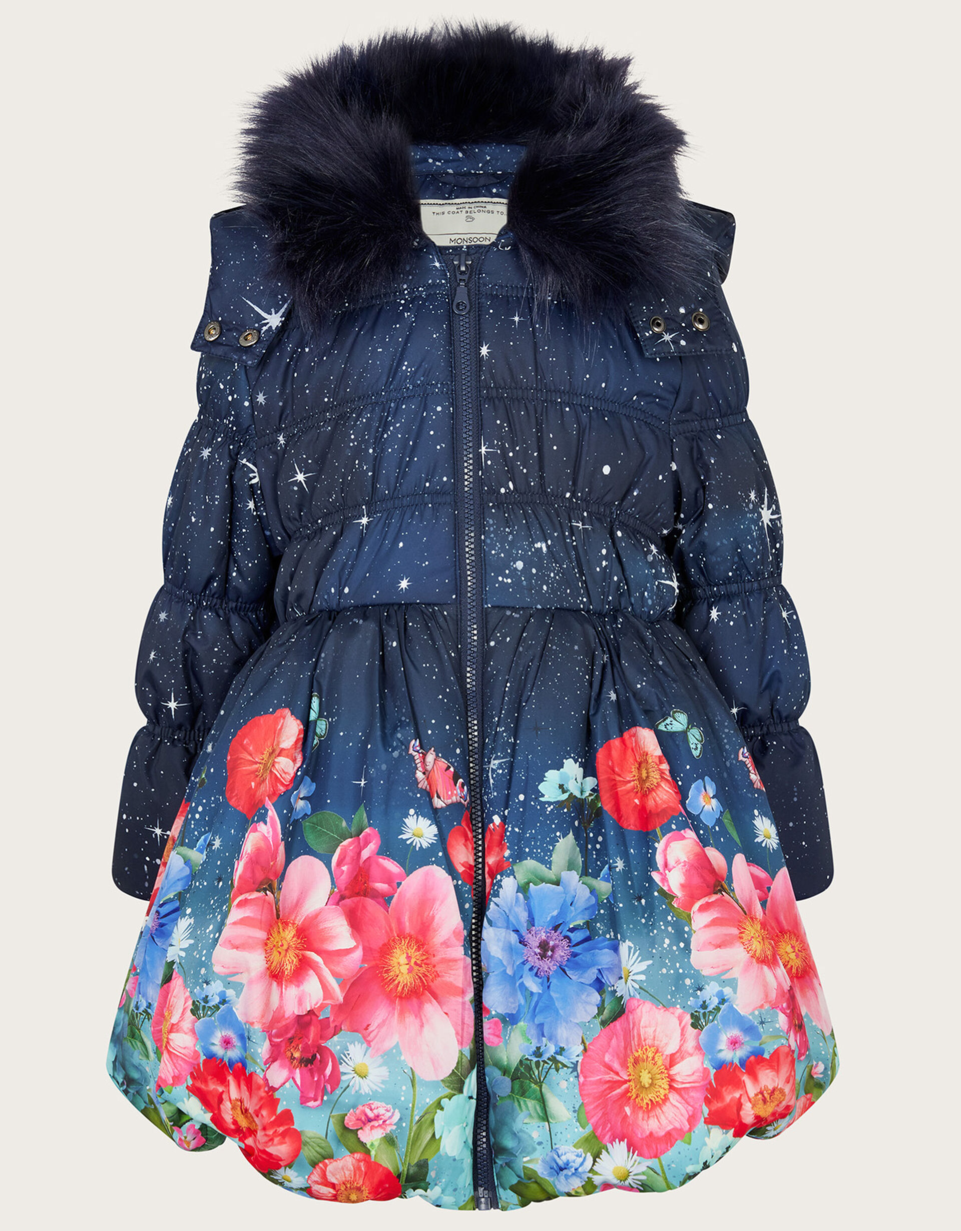 Hooded Floral Print Puffer Coat Teal | Girls' Coats & Jackets | Monsoon UK.