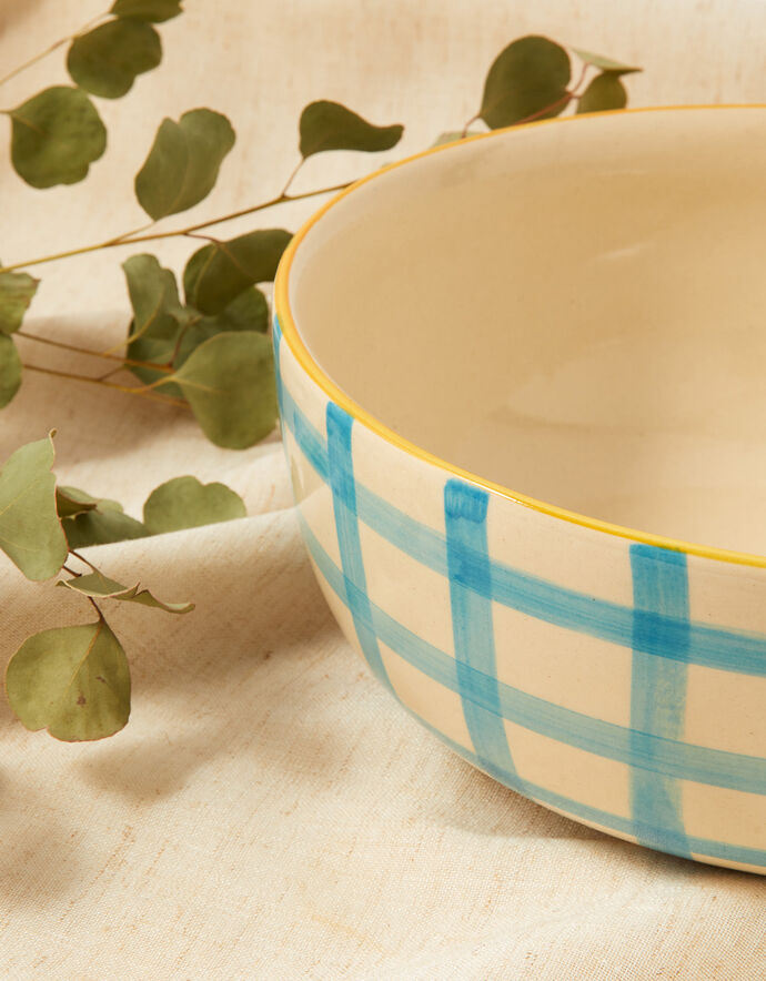 Check Print Ceramic Serving Bowl