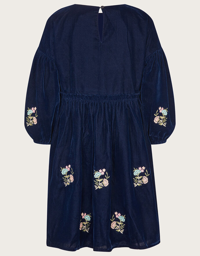 Embroidered Velvet Dress Blue