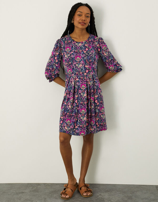 Pleated Print Jersey Dress Blue | Dresses | Monsoon UK.