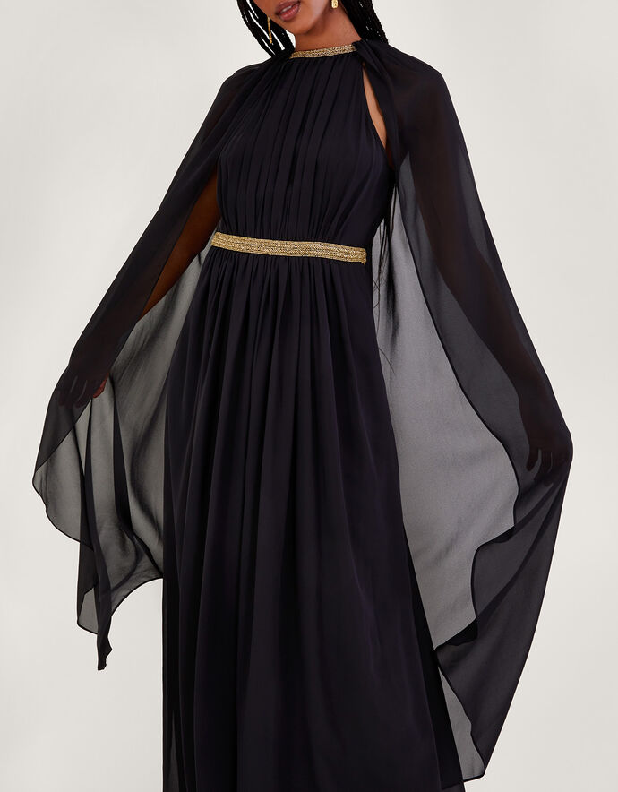 Christa Plain Cape Dress Black