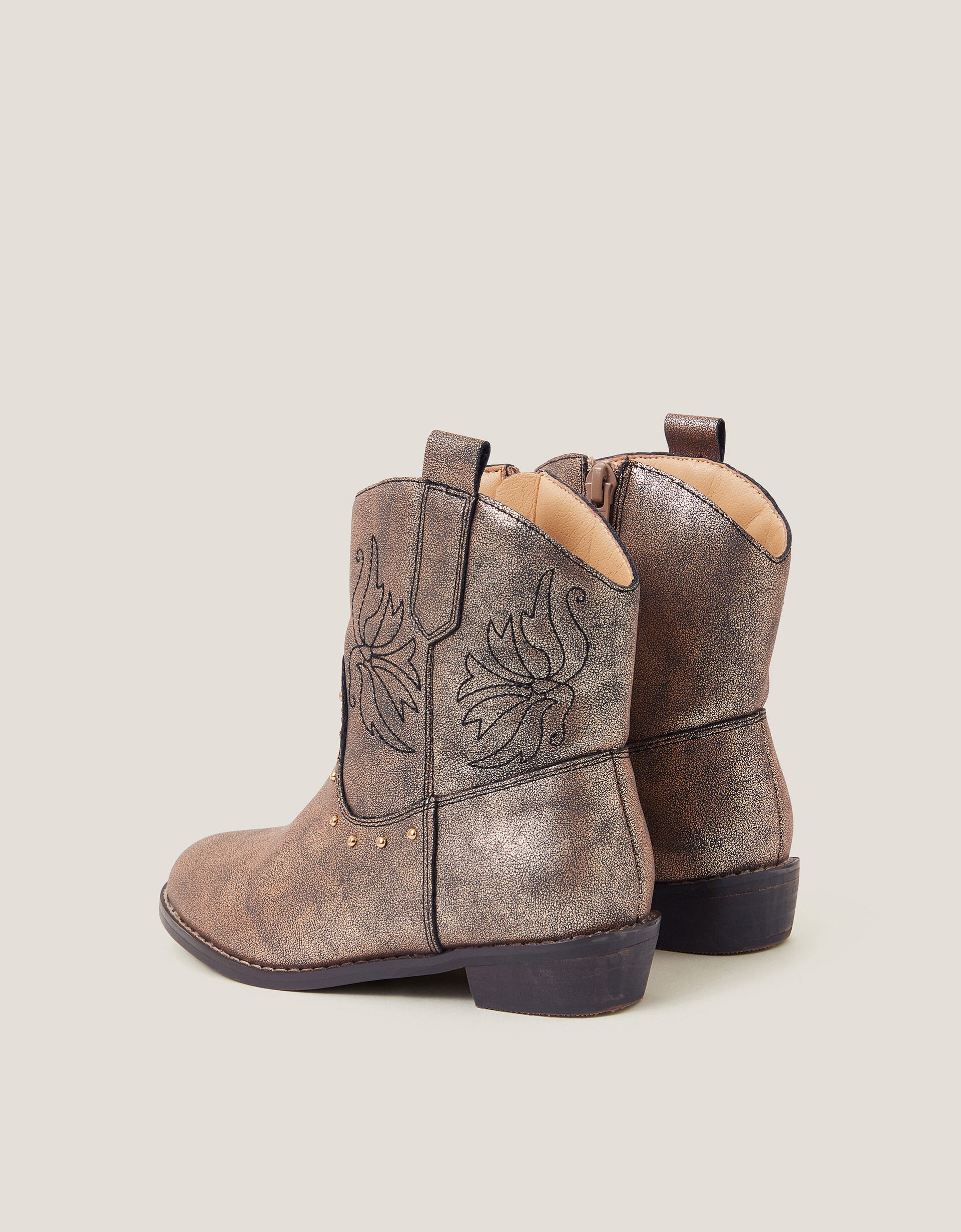 Brooke Metallic Cowboy Boots Bronze | Shoes | Monsoon UK.