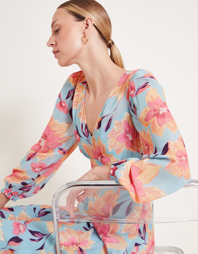 Lilith Floral Print Dress Blue | Evening Dresses | Monsoon UK.