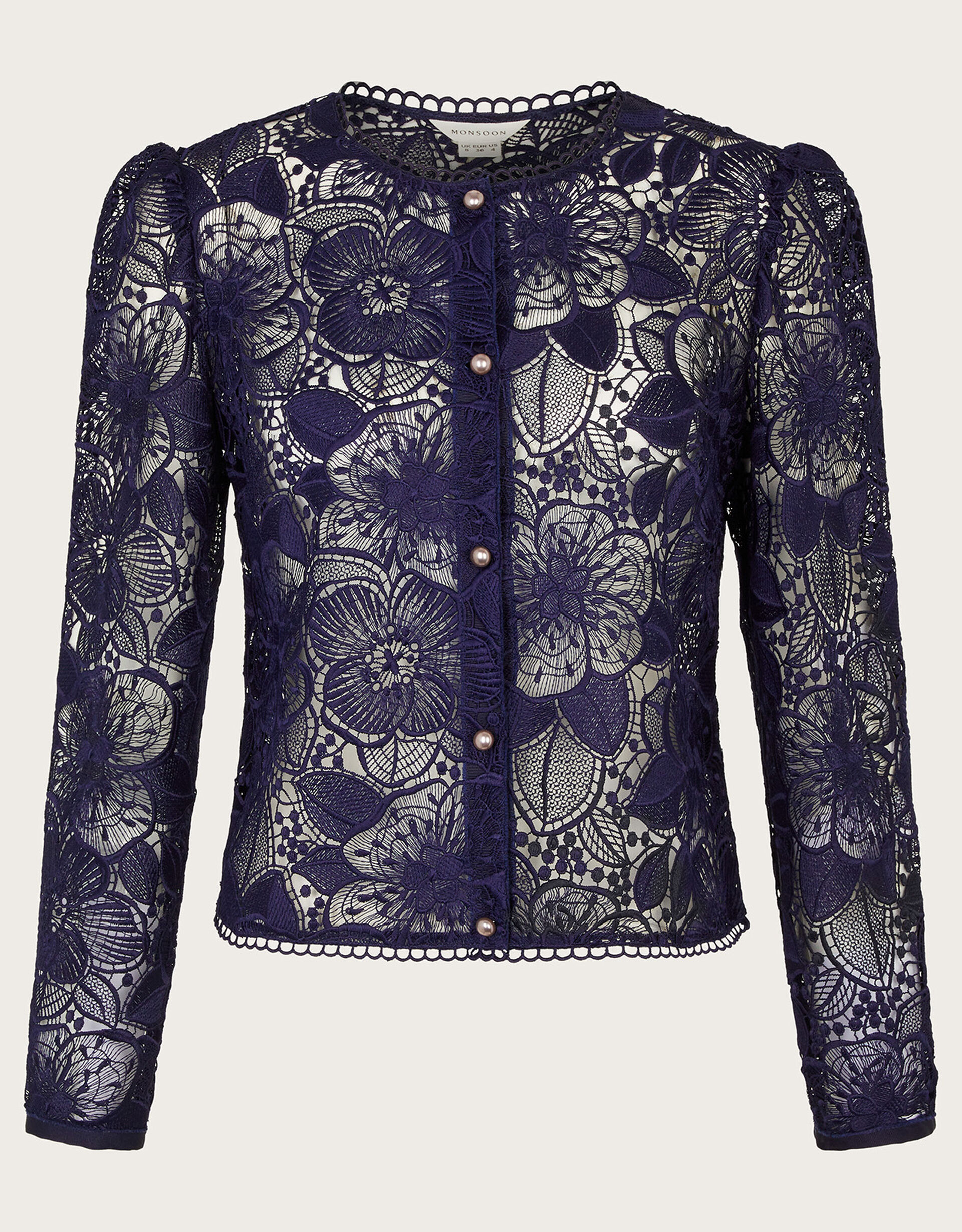 Abelia Lace Jacket Blue | Women's Jackets | Monsoon UK.