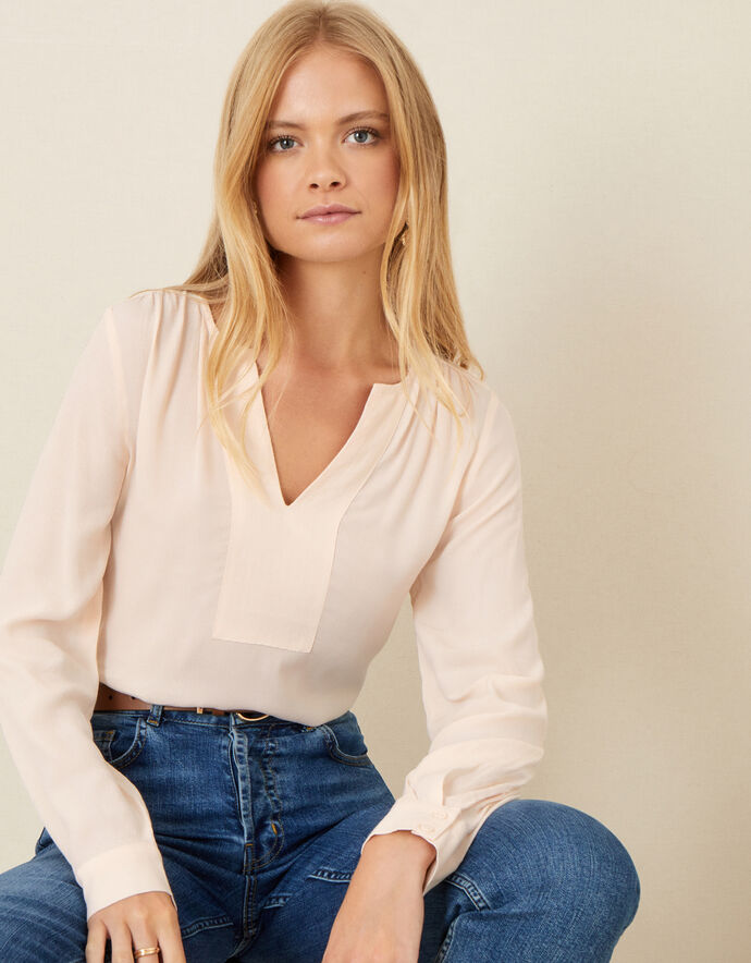 V-Neck Long Sleeve Top Cream | Tops & T-shirts | Monsoon UK.