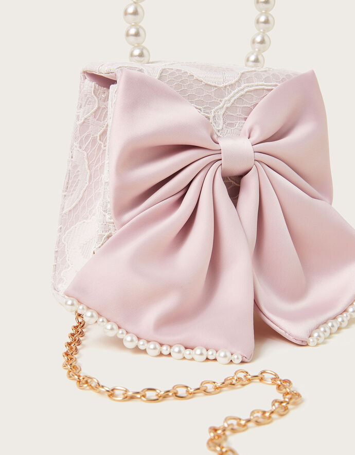 Pearly Bow Bridesmaid Lace Bag Pink