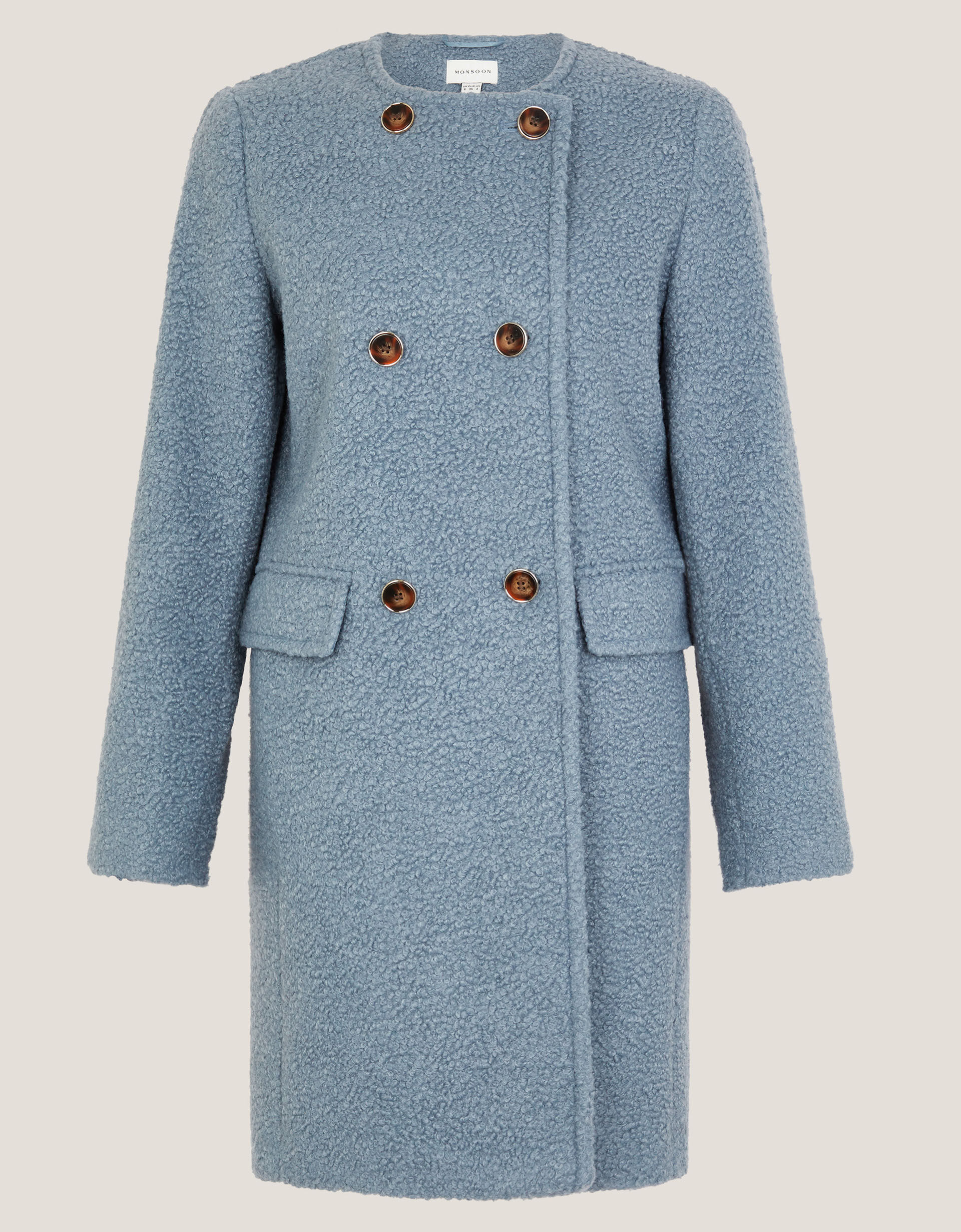 Lily Double Breasted Boucle Coat Blue | Women's Coats | Monsoon UK.