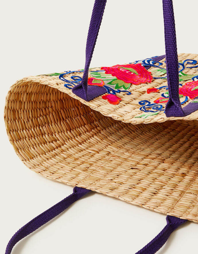 Large Embroidered Straw Basket Bag