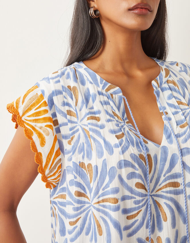 Cece Woodblock Print Top Blue | Tops & T-shirts | Monsoon UK.