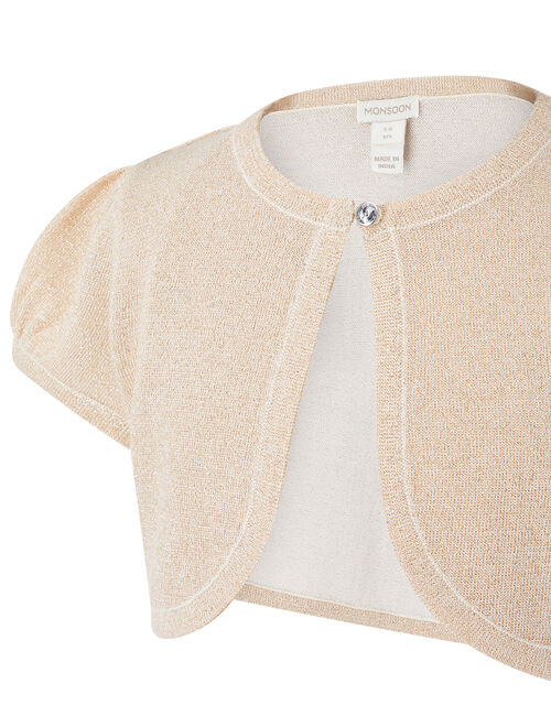 Metallic Capped Sleeve Cropped Cardigan Gold | Girls' Cardigans ...