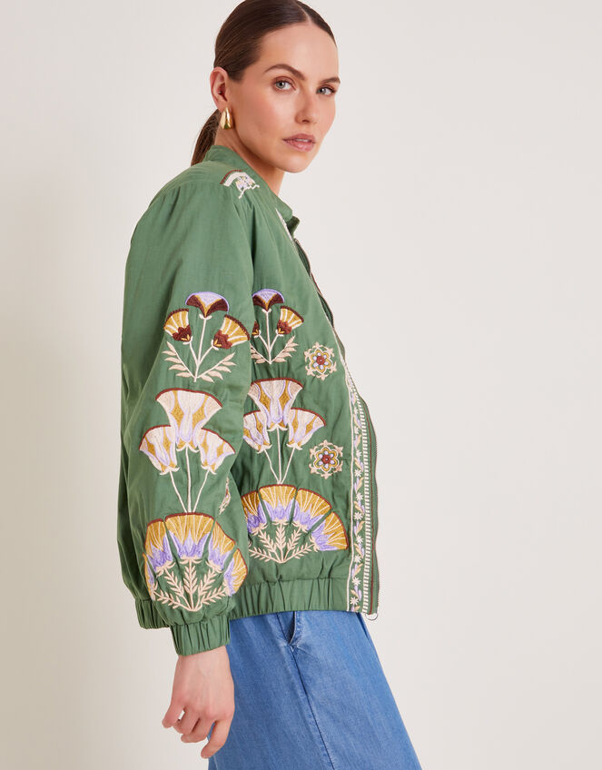 Cristina Embroidered Bomber Jacket Green | Women's Jackets | Monsoon UK.