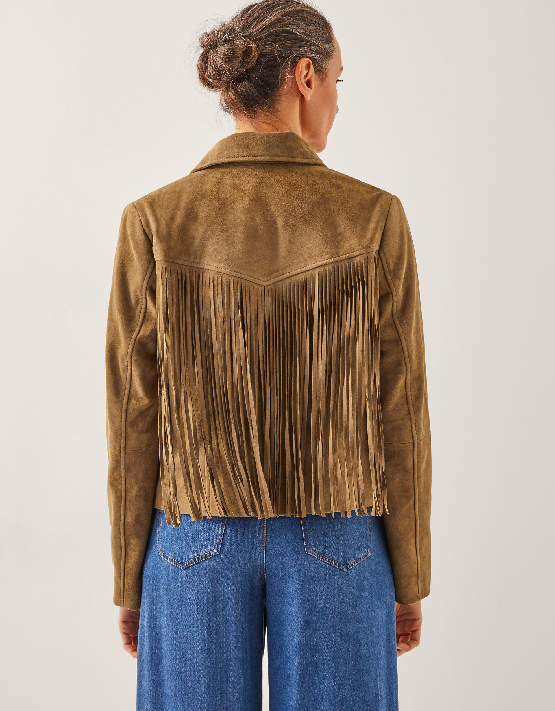 Lily Fringe Suede Jacket Tan | Women's Jackets | Monsoon UK.