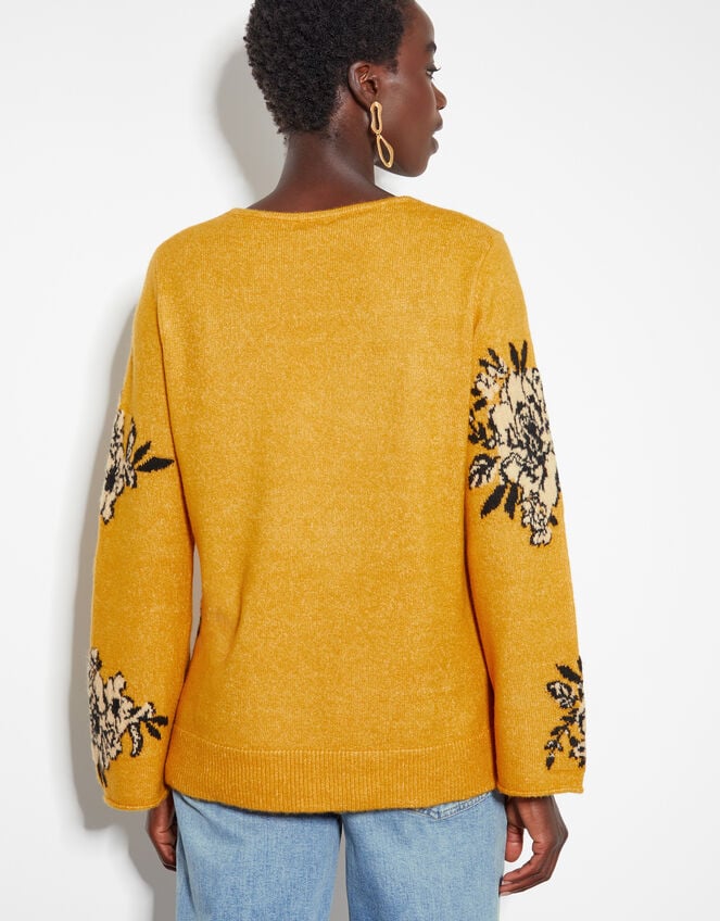 Jess V-Neck Floral Jacquard Jumper Yellow | Jumpers | Monsoon UK.