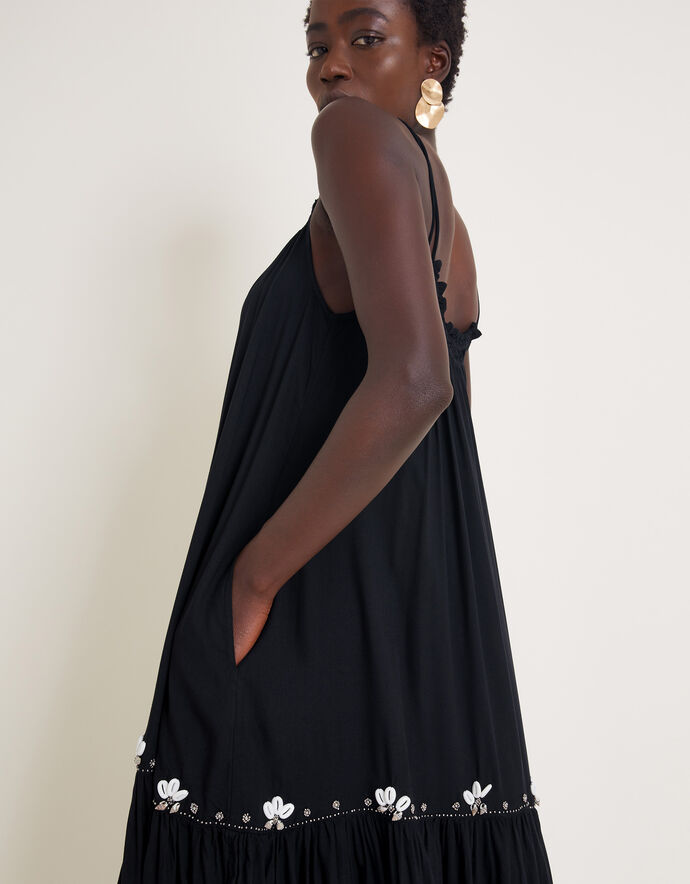 Sia Seashell Sleeveless Midi Dress Black