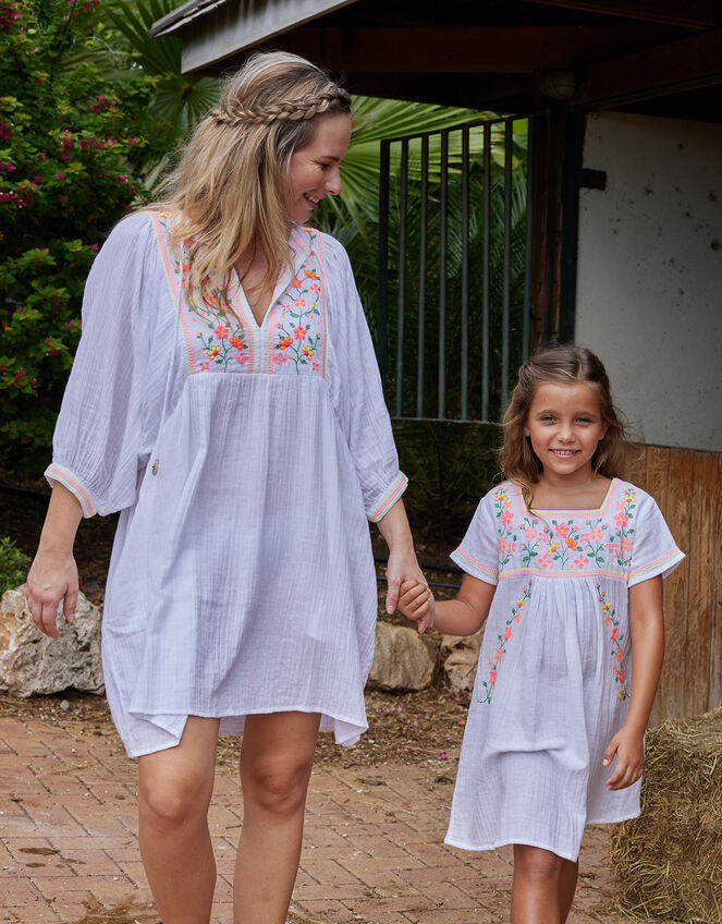 Sunuva Ladies Peruvian Floral Embroidered Dress White