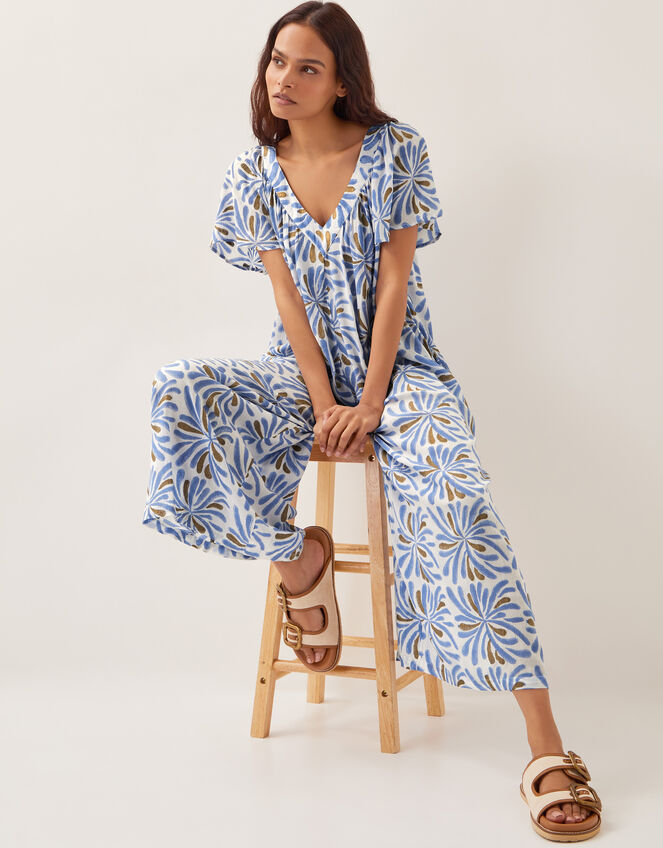 Cece Woodblock Wide-Leg Jumpsuit Blue | Jumpsuits | Monsoon UK.