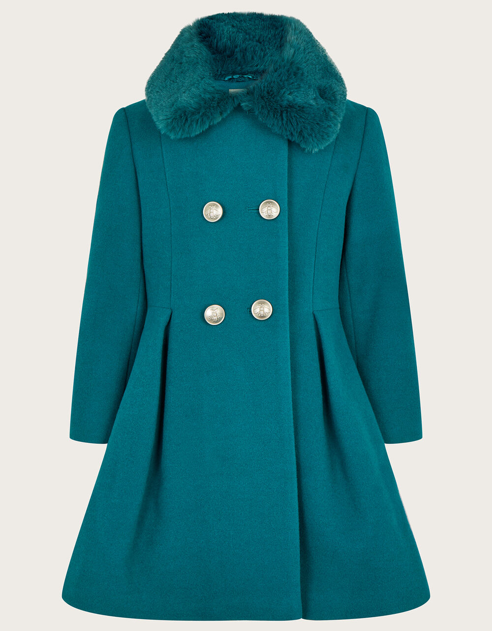 Double Breasted Skirted Coat with Faux Fur Collar Teal | Girls' Coats ...