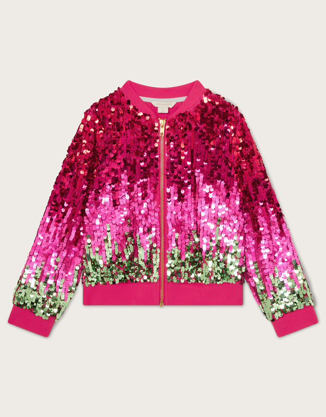 Bright Sequin Bomber Jacket Pink | Girls' Coats & Jackets | Monsoon UK.
