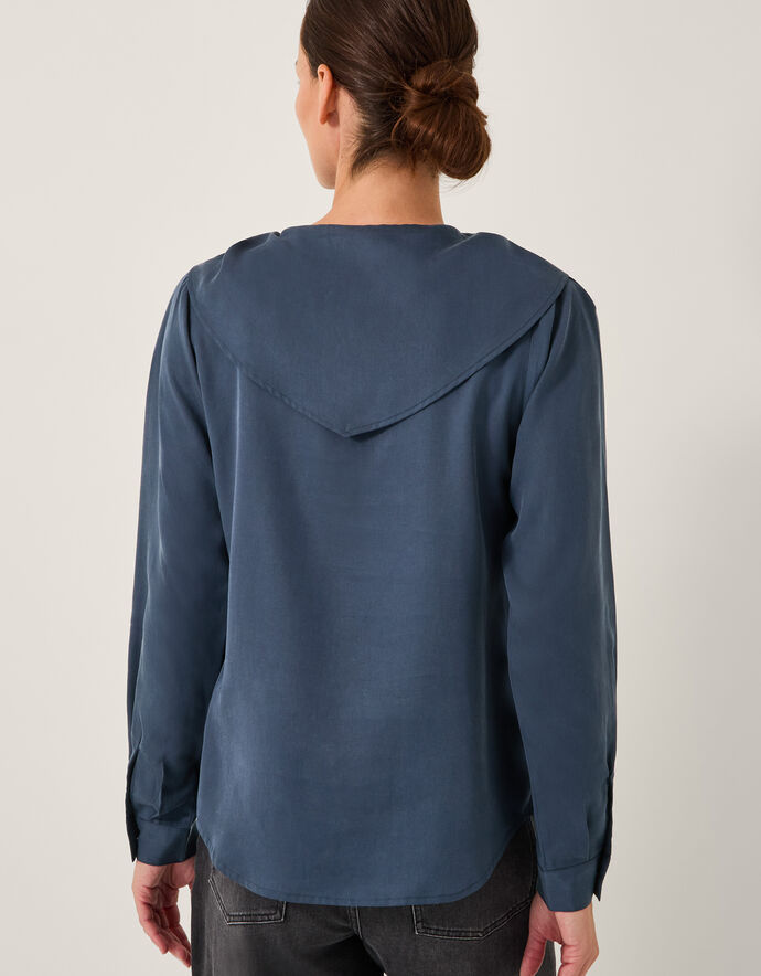 Drew Tie-Neck Blouse Blue | Tops & T-shirts | Monsoon UK.