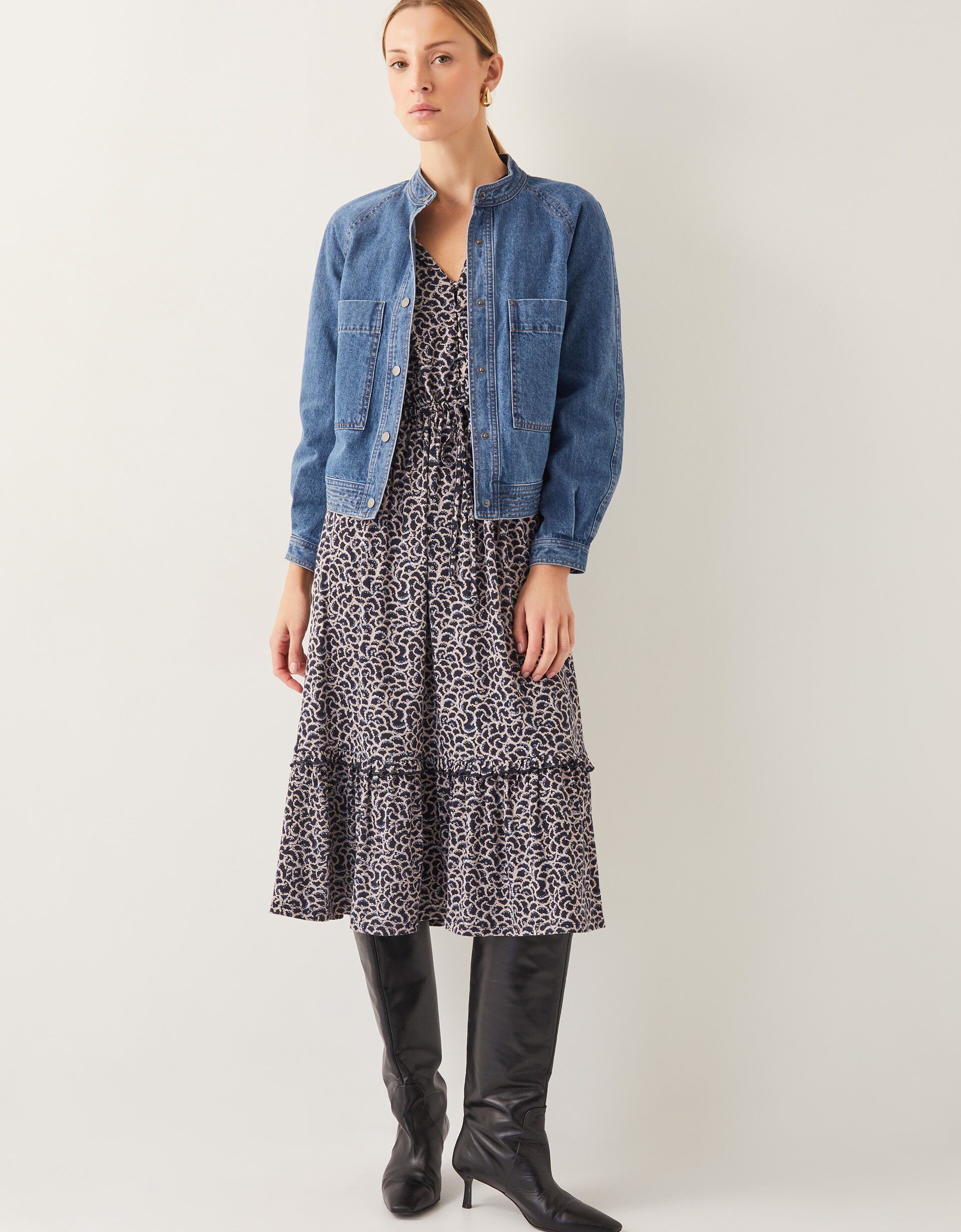 Binky Crop Collarless Denim Jacket Blue | Casualwear | Monsoon UK.