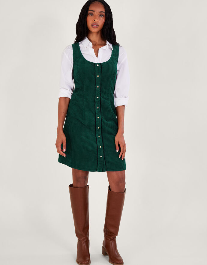 Jumbo Corduroy Pinafore Mini Dress Green