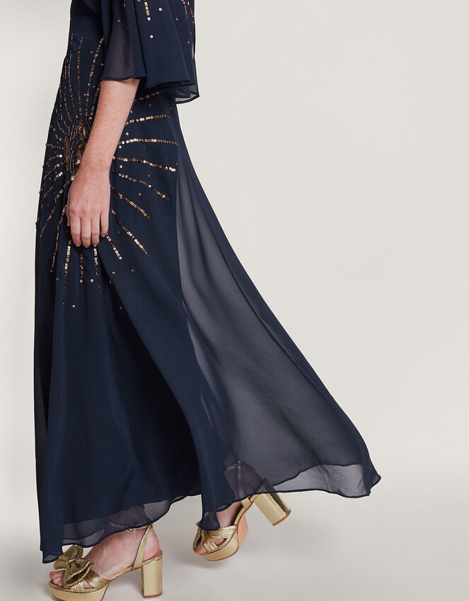 Ella Embellished Cape Dress Blue | Evening Dresses | Monsoon UK.