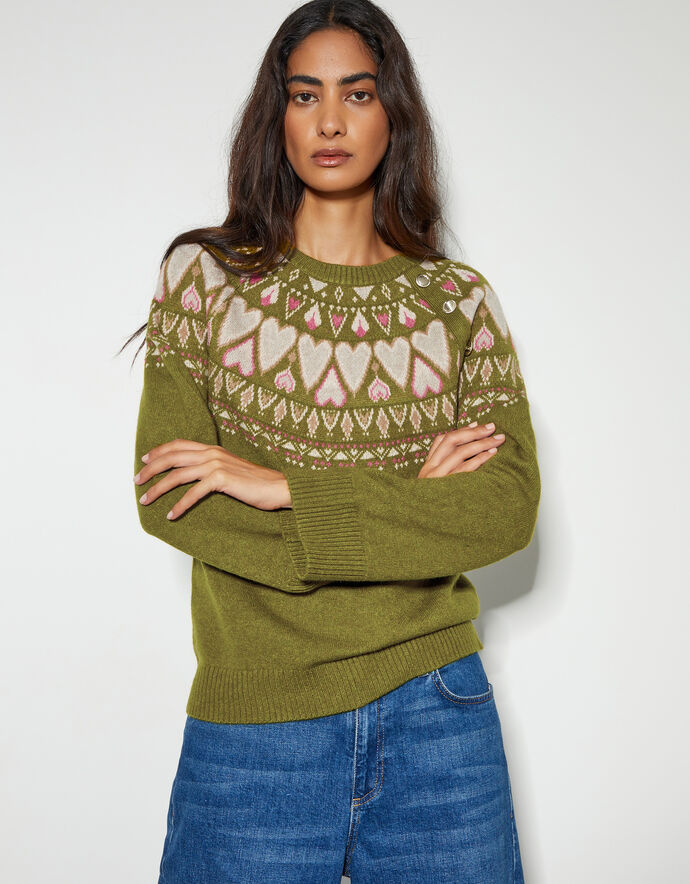 Paula Heart Fair Isle Knit Jumper Green