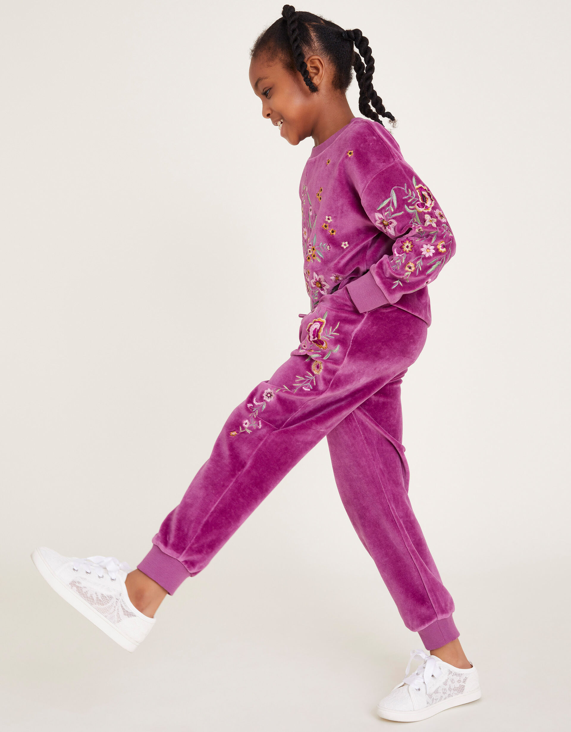 Embroidered Velour Joggers Purple | Girls' Trousers & Leggings ...