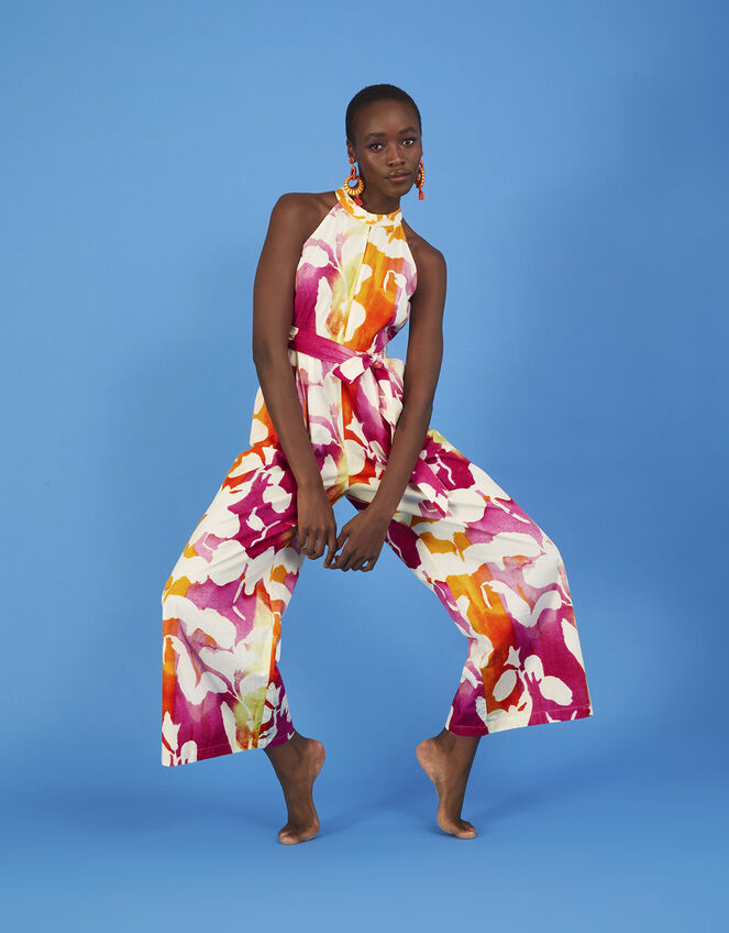 Elaxi Abstract Print Jumpsuit Pink | Jumpsuits | Monsoon UK.