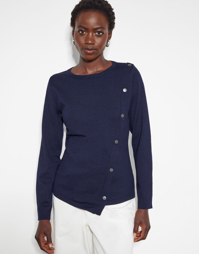 Blythe Asymmetrical Button Jumper Blue | Knitwear | Monsoon UK.