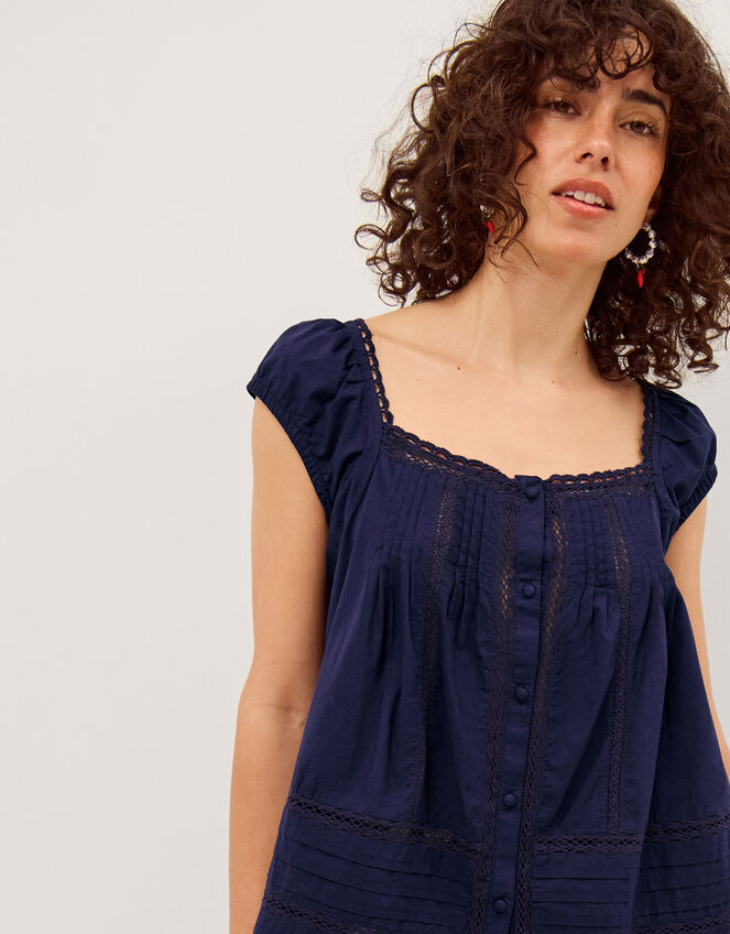 Olivia Lace Trim Top Blue | Tops & T-shirts | Monsoon UK.