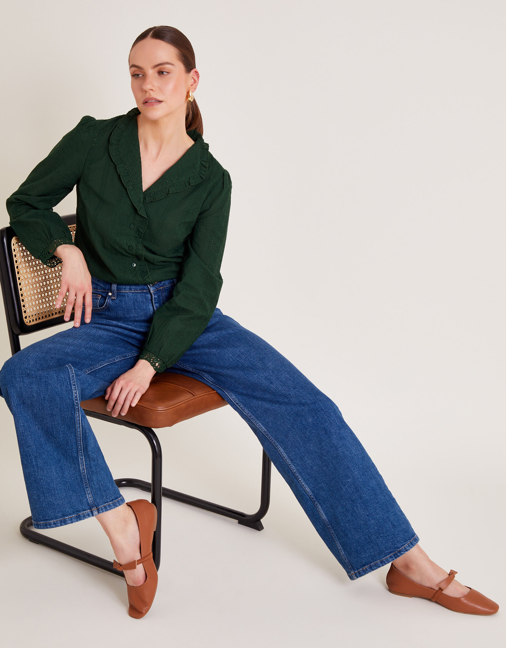 Cora Embroidered Shirt Green | Tops & T-shirts | Monsoon UK.