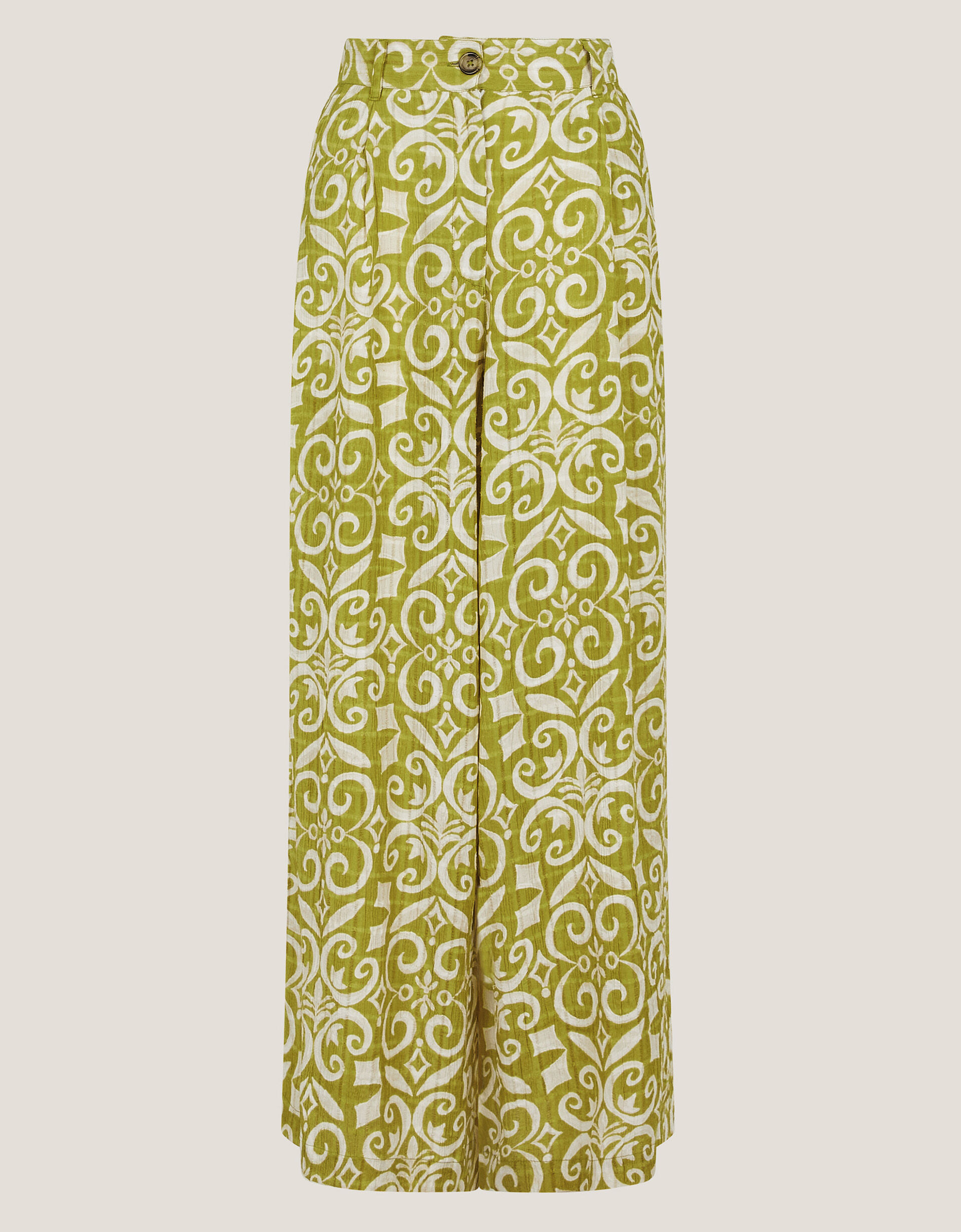 Trinny Hand-Screen Print Wide Leg Trousers Green | Trousers & Leggings ...