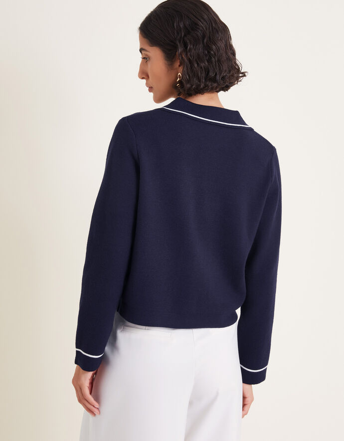 Nicki Collar Knit Jacket Blue | Cardigans | Monsoon UK.
