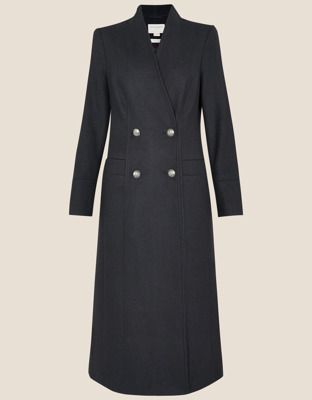 Joey Long Coat in Wool Blend Black | Women's Coats | Monsoon UK.