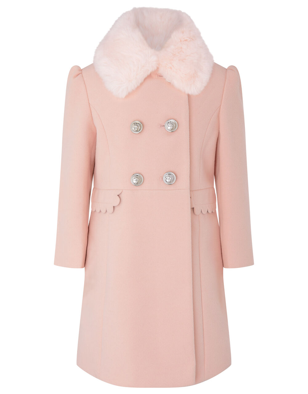 Scallop Trim Double-Breasted Coat Pink | Girls' Coats & Jackets ...