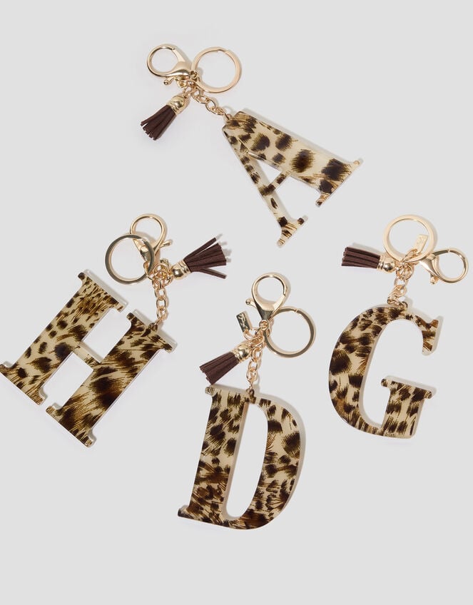Leopard Print Resin Initial Keyring Brown | Accessories | Monsoon UK.