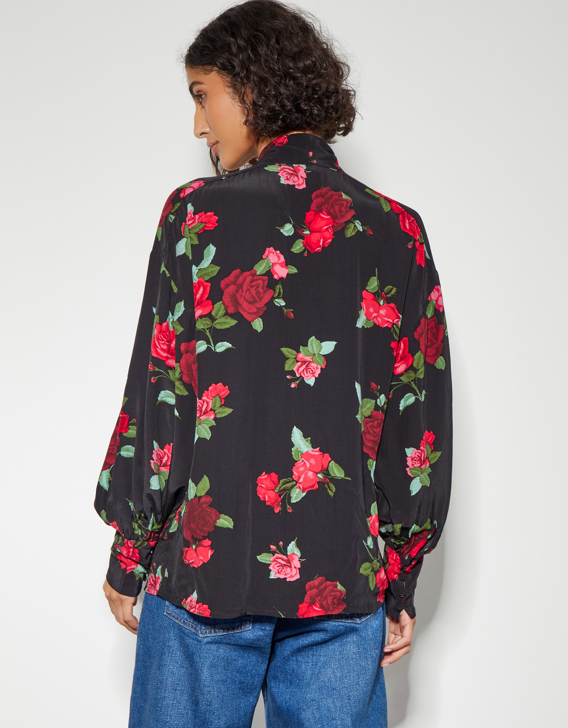 Deven Rose Print Blouse Black