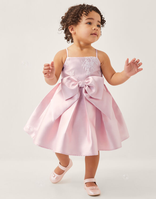 Baby Juniper Satin Lace Bow Bridesmaid Dress Pink | Baby Girl Dresses ...